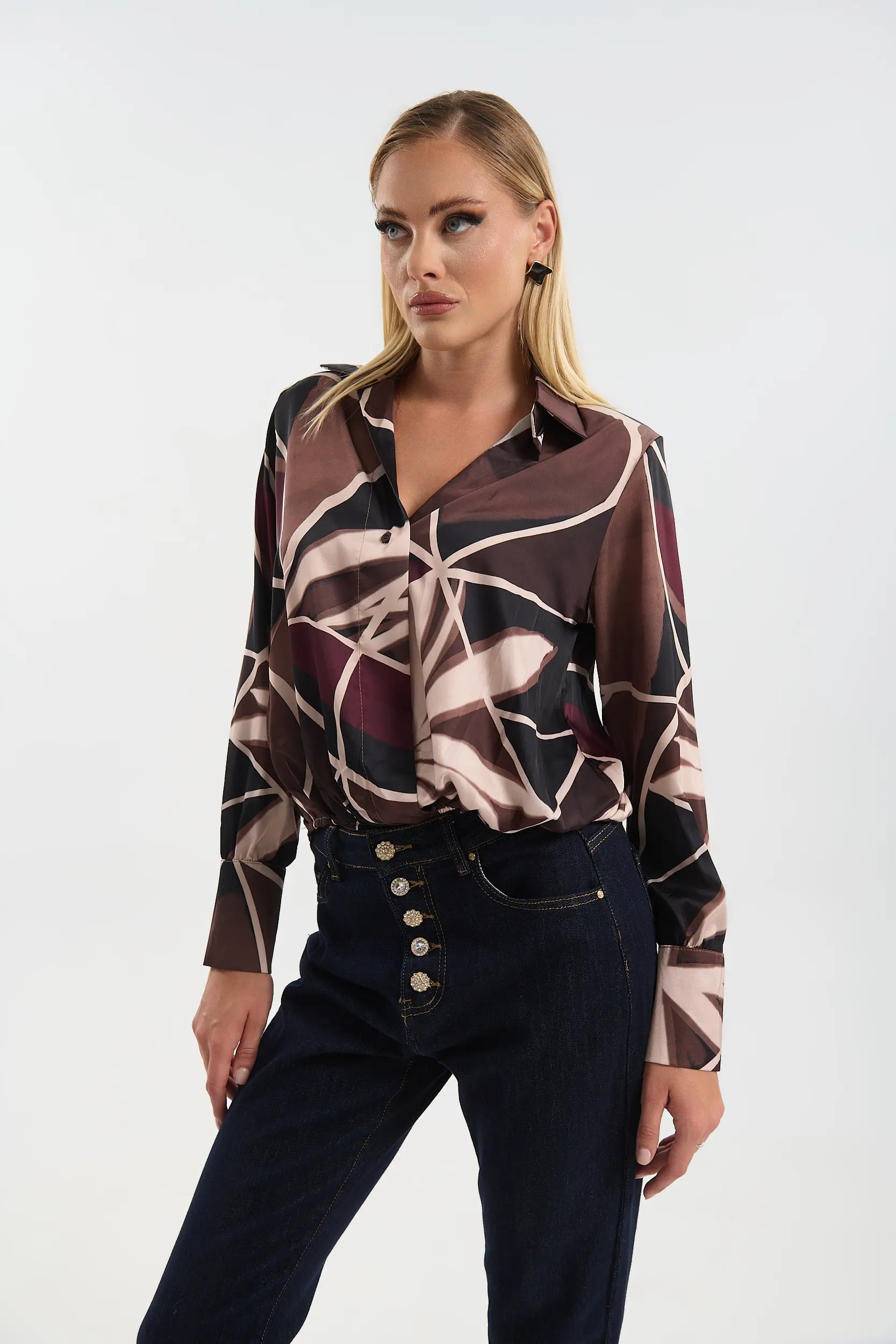Kellys Shop & Accessories | Πουκάμισο Σατέν Με Αφηρημένο Print και ...